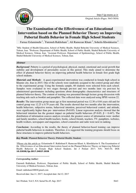 Pdf The Examination Of The Effectiveness Of An Educational Intervention Based On The Planned