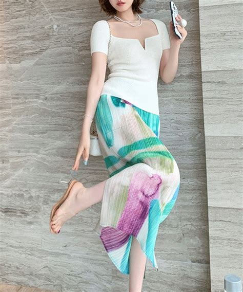 바비코코 엘리카 수채화 패턴 미디 밴딩 스커트