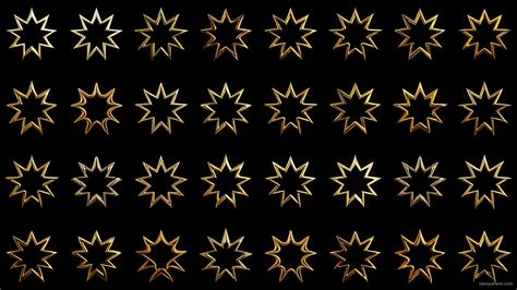 Art Deco Golden Bahai Star Random Elements Grid Pattern Isolated On