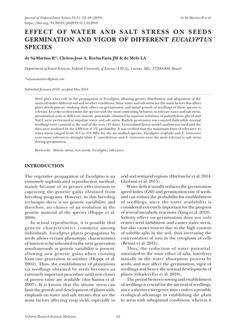 Pdf Effect Of Water And Salt Stress On Seeds Germination And Vigor Of Different Eucalyptus Species