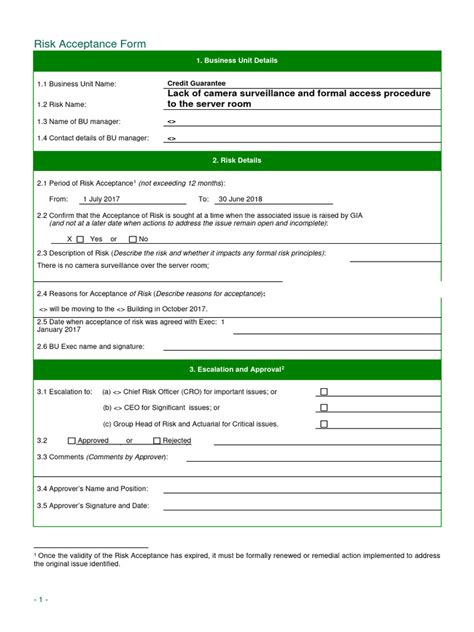 Risk Acceptance Form Pdf