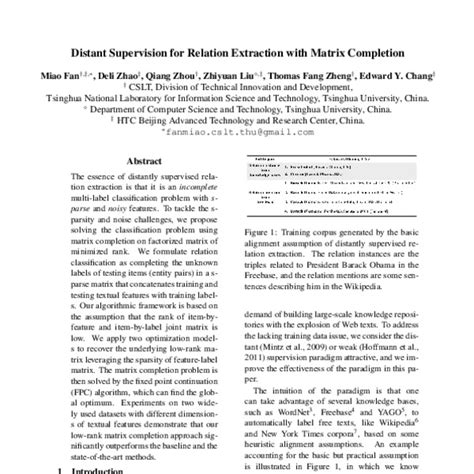 Distant Supervision For Relation Extraction With Matrix Completion Acl Anthology