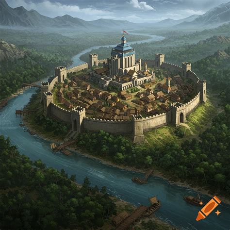 Illustrated Map Of An Ancient City On An Island With Temples Arenas And Walls On Craiyon