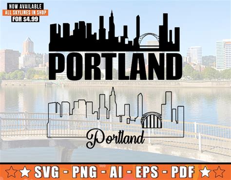 Portland Skyline Svg With Extra Outline Design Portland Columbia
