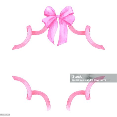 핑크 리본 나비 프레임 테두리 흰색 배경에 고립 된 손으로 그린 수채화 그림 인사장 또는 결혼식 초대장 엽서 및 기타 인쇄 된 제품을위한 수평 템플릿 0명에 대한 스톡 벡터