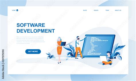 Software Development Vector Landing Page Template With Header Application Coding Programming