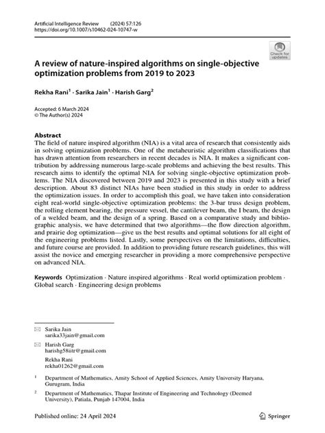 A Review Of Nature Inspired Algorithms On Single Objective Optimization