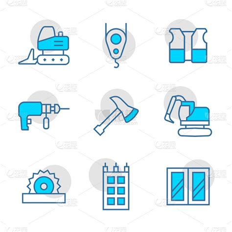 建筑业 图标集 矢量 工程师 汽车 砖 齿轮 细的 工程 设备用品