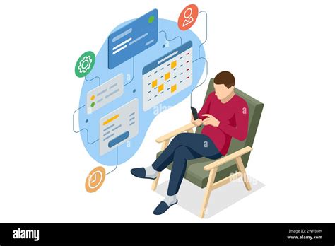 Isometric Business Project Management System Project Manager Updating