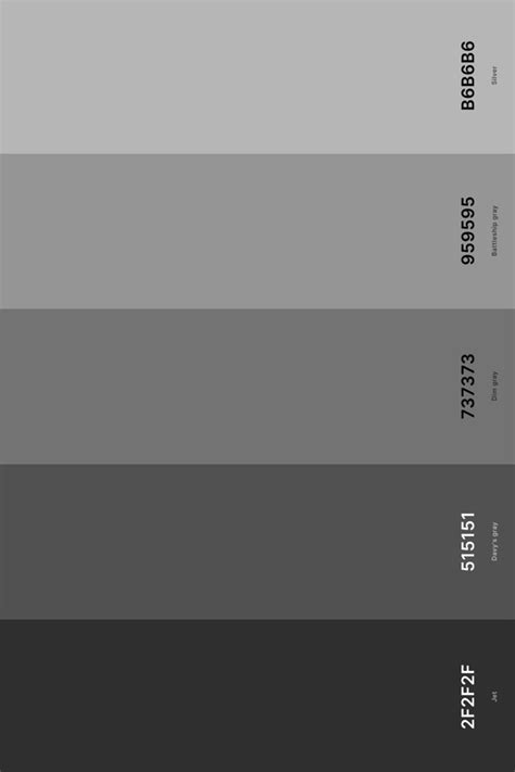 10 Shades Of Gray Color Palette Color Palette With Jet Hex 2f2f2f Davys Gray Hex 515151