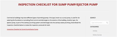 Inspection Checklist For Sump Pump Ejector Pump Commercial