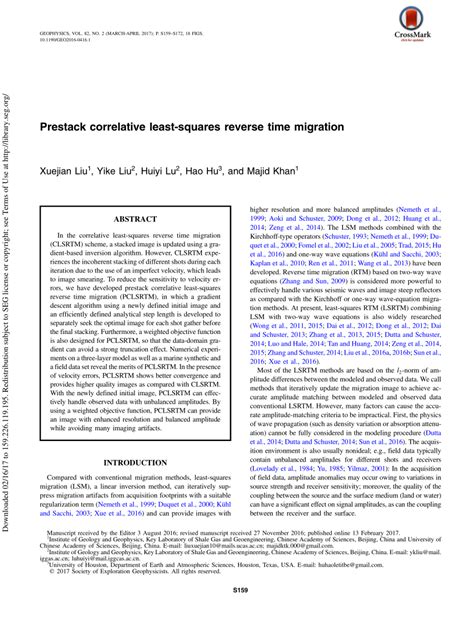 Pdf Prestack Correlative Least Squares Reverse Time Migration