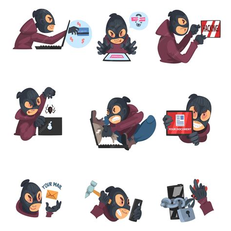 premium vector hackers hack data on a computer set of vector