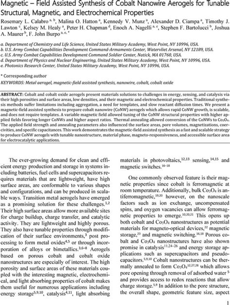 Magnetic Field Assisted Synthesis Of Cobalt Nanowire Aerogels For Tunable Structural Magnetic