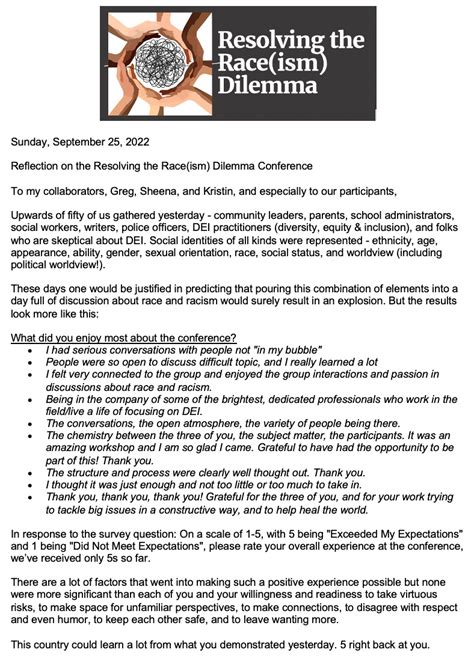 Reflection On The Resolving The Raceism Conference