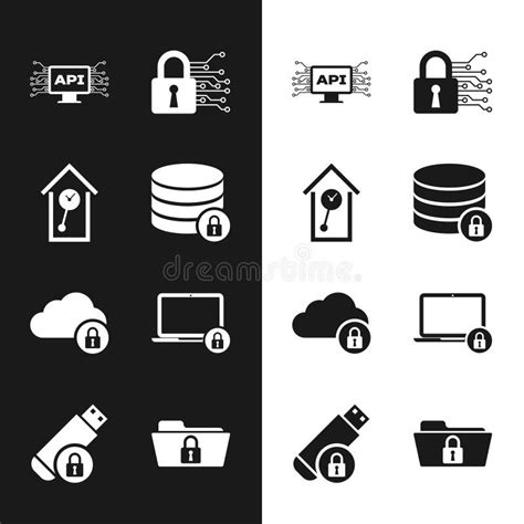 Set Server Security With Lock Retro Wall Watch Computer Api Interface Cyber Cloud Computing