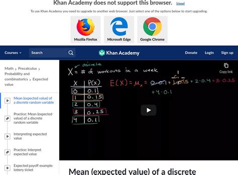 khan academy mean expected value of a discrete random variable
