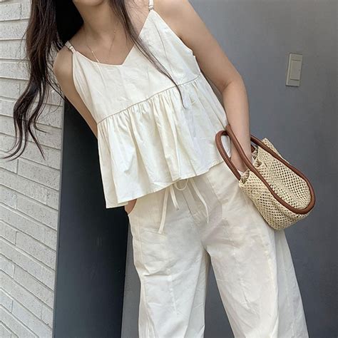 입트 루즈핏 프릴 뷔스티에뒷밴딩 와이드 팬츠 Set 3color 여름신상코디세트휴가면티페스티벌바캉스룩