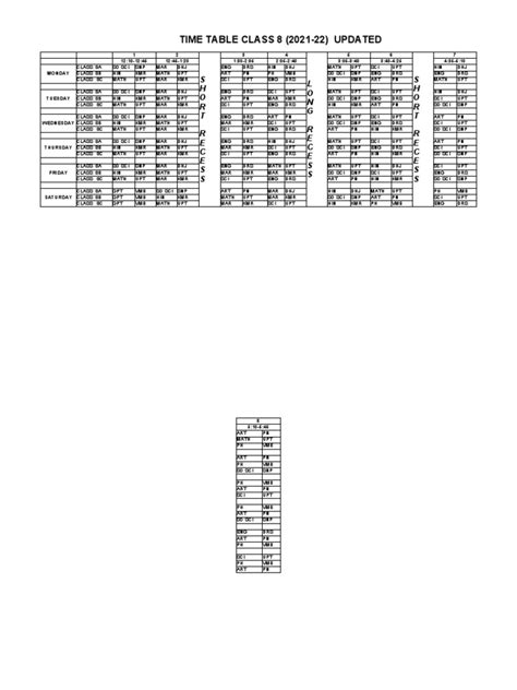 Time Table Class 8 Pdf