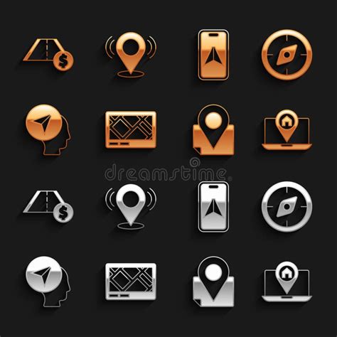 Set Gps Device With Map Compass City Navigation Folded Location
