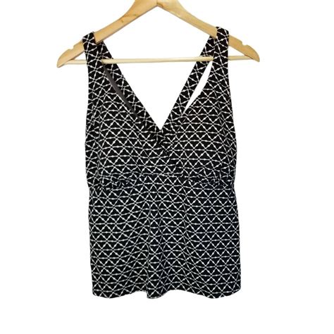 Lands End Lands End Swimsuit Tankini Black And White Geometric 18w
