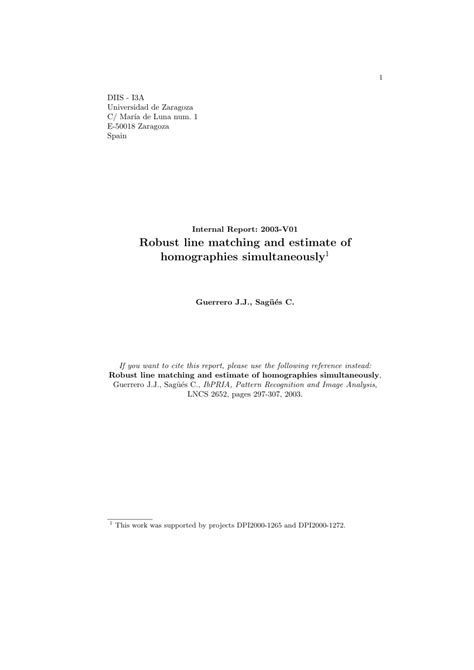 PDF Robust Line Matching And Estimate Of Homographies Simultaneously