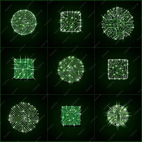Premium Vector Set Of Vector Technology Cpu Designs With Square And Circular Luminescent