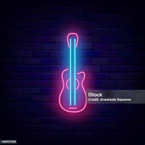 기타 네온 아이콘입니다 음악 어쿠스틱 콘서트 악기 나이트 클럽 로고 벡터 스톡 일러스트레이션 기타 현악기에 대한 스톡 벡터 아트