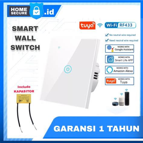 Jual SMART WALL SWITCH WiFi 1 Gang Saklar Lampu Otomatis Touch Tuya App Kota Bandung