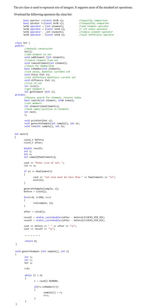 Solved The Set Class Is Used To Represent Sets Of Integers