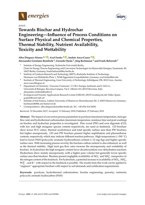 Pdf Towards Biochar And Hydrochar Engineering—influence Of Process Conditions On Surface
