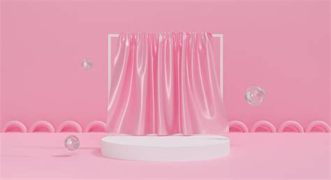 실크 패브릭으로 파스텔 배경에 핑크 포디움을 3d로 포디움 추상 공백 무대 커튼 화장품 모형 및 디스플레이 제품에 대한 3d