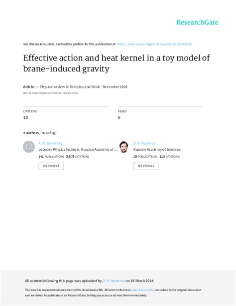 Pdf Effective Action And Heat Kernel In A Toy Model Of Brane Induced Gravity