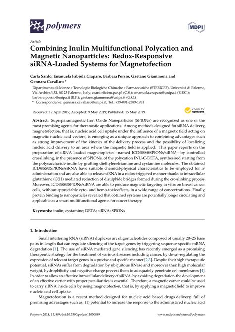 Pdf Combining Inulin Multifunctional Polycation And Magnetic