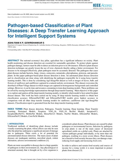 pdf pathogen based classification of plant diseases a deep transfer