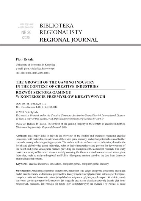 Pdf The Growth Of The Gaming Industry In The Context Of Creative Industries