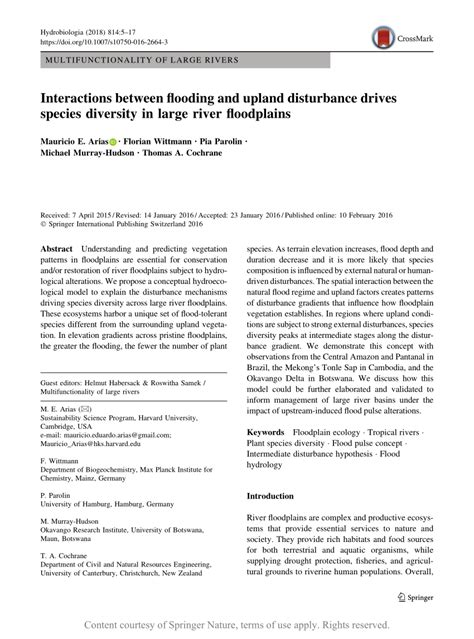Interactions Between Flooding And Upland Disturbance Drives Species Diversity In Large River