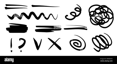 Hand Drawn Black Marker Lines And Squiggle Set Vector Wavy Line Check Mark Twirl And Smears