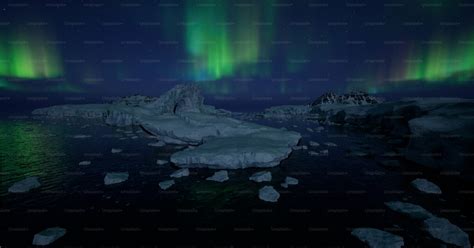 위에 녹색과 보라색 불빛이 많은 물에 떠 있는 빙산 사진 Unsplash의 바깥 이미지