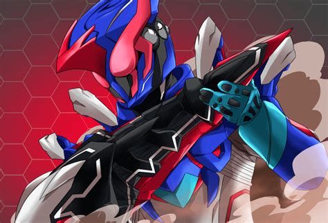 Safebooru 1boy Aura Blue Armor Blue Gloves Bodysuit Compound Eyes