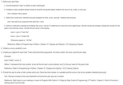 solved 1 define your golf class a use the keyword class