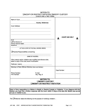 Fillable Online MODIFY CUSTODY MOTION For OK Doc Fax Email Print PdfFiller