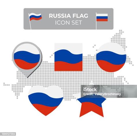 사각형 심장 원 별과 포인터 지도 마커의 모양으로 설정 러시아 플래그 아이콘 러시아의 모자이크지도 바람에 손을 흔들며 러시아어