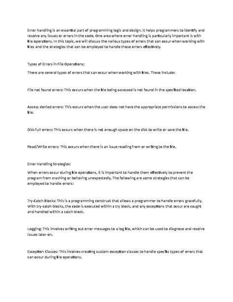 Error Handling Is An Essential Part Of Programming Logic And Design It Helps Programmers To