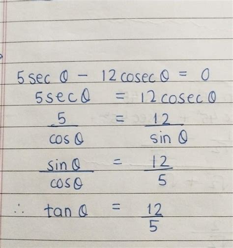 If Sec Cosec Then Find The Value Of Tan By Completing The Following Activity
