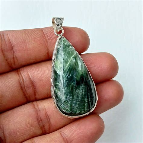 Sterling Silver Necklace Seraphinite Pendants Seraphinite Necklace