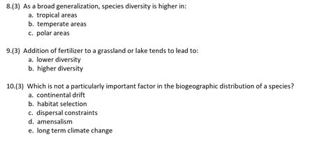 Solved 83 As A Broad Generalization Species Diversity Is