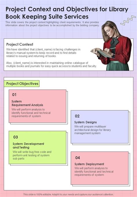 Project Context And Objectives For Library Book Keeping Suite One Pager