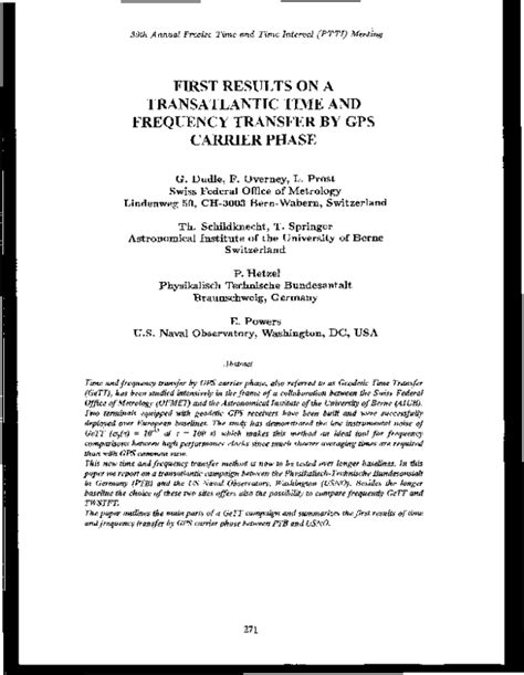 Pdf Transatlantic Time And Frequency Transfer By Gps Carrier Phase