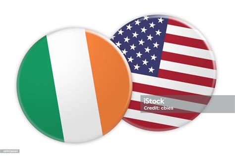 뉴스 개념 아일랜드 플래그에 미국 플래그 단추 백색 배경에 3d 그림 3차원 형태에 대한 스톡 벡터 아트 및 기타 이미지 3차원 형태 International